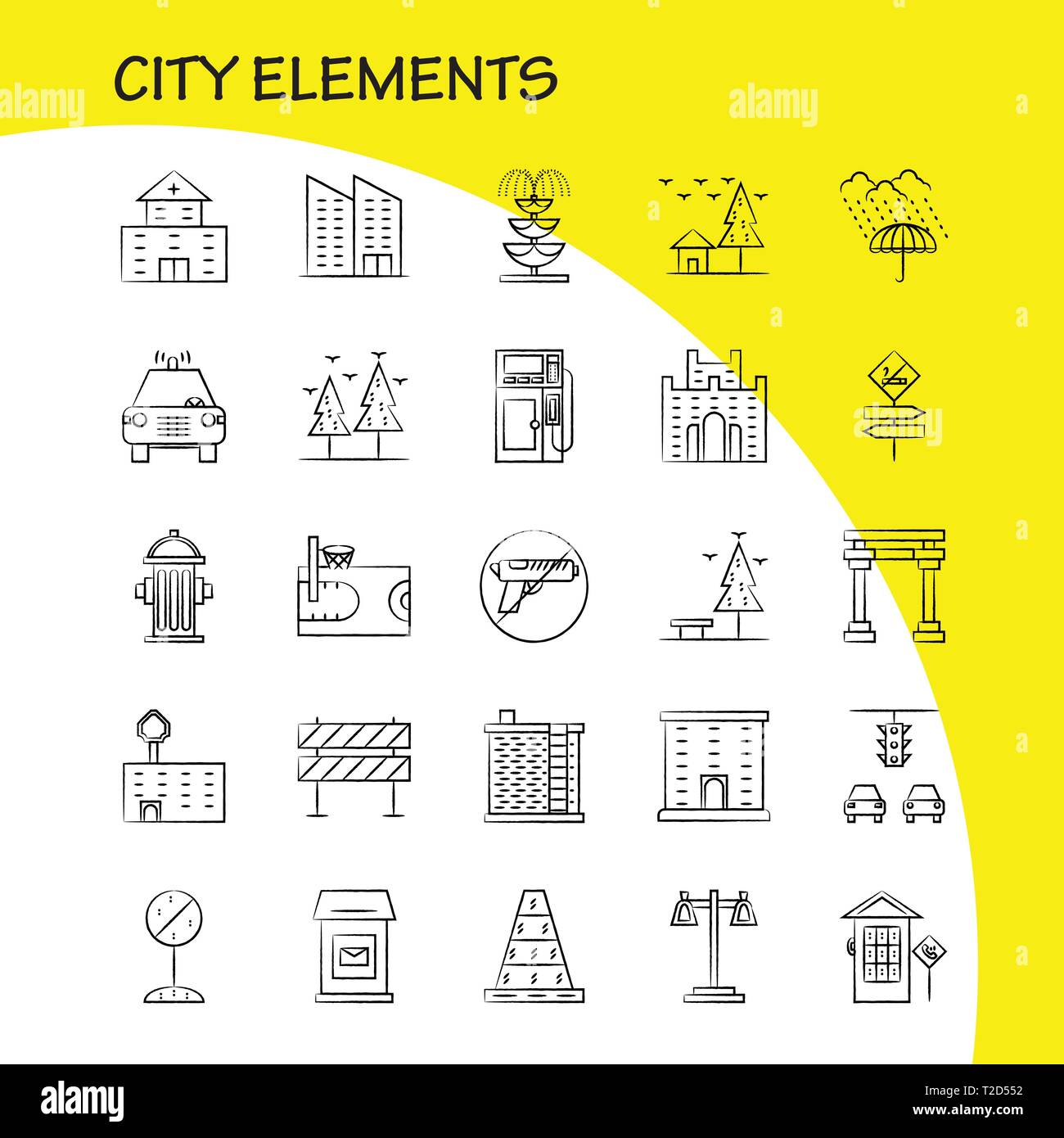 City Elements Hand Drawn Icons Set For Infographics, Mobile UX/UI Kit ...