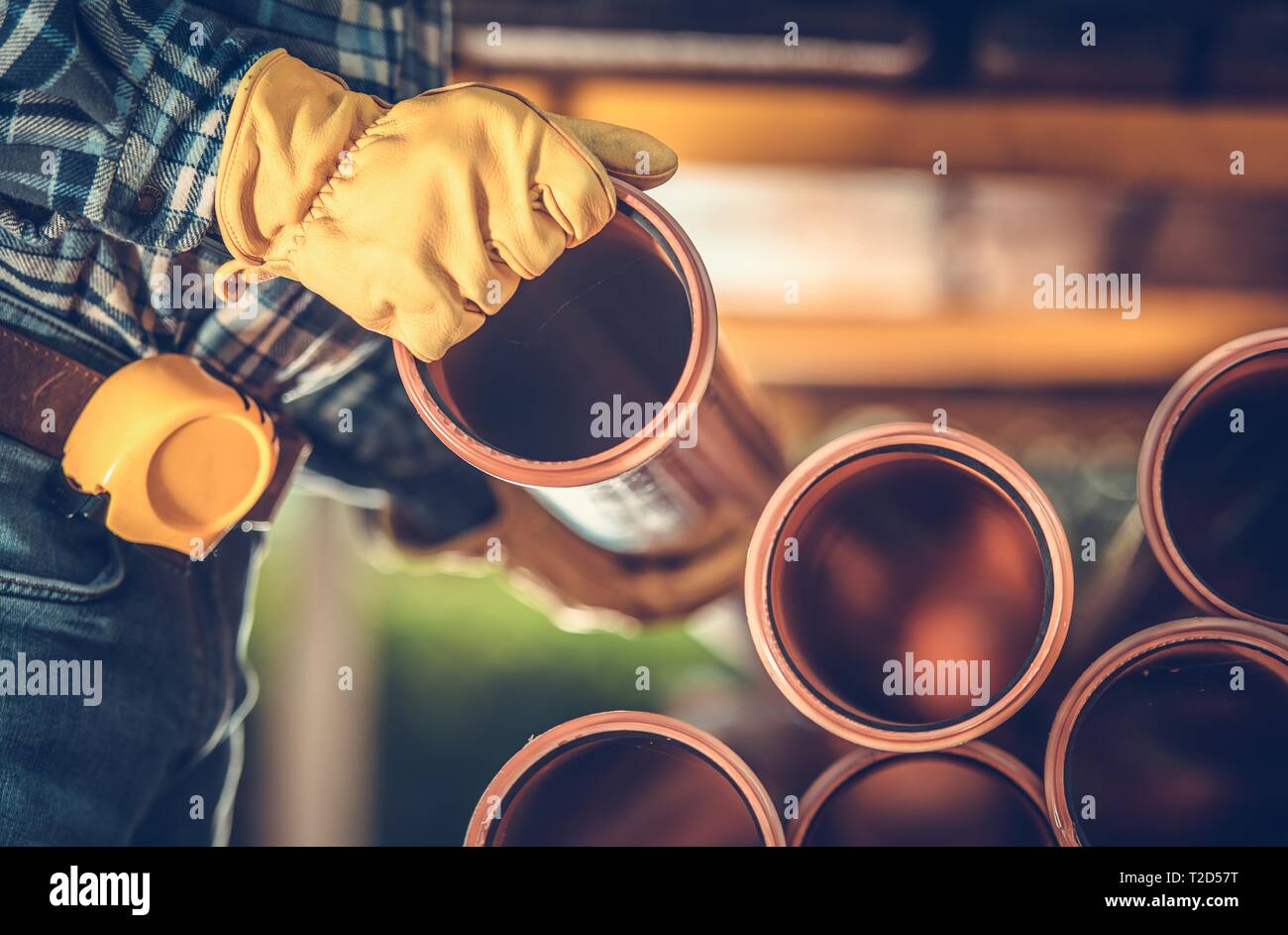 Construction Worker Buying Sanitary Plastic Pipes. Industrial Theme ...