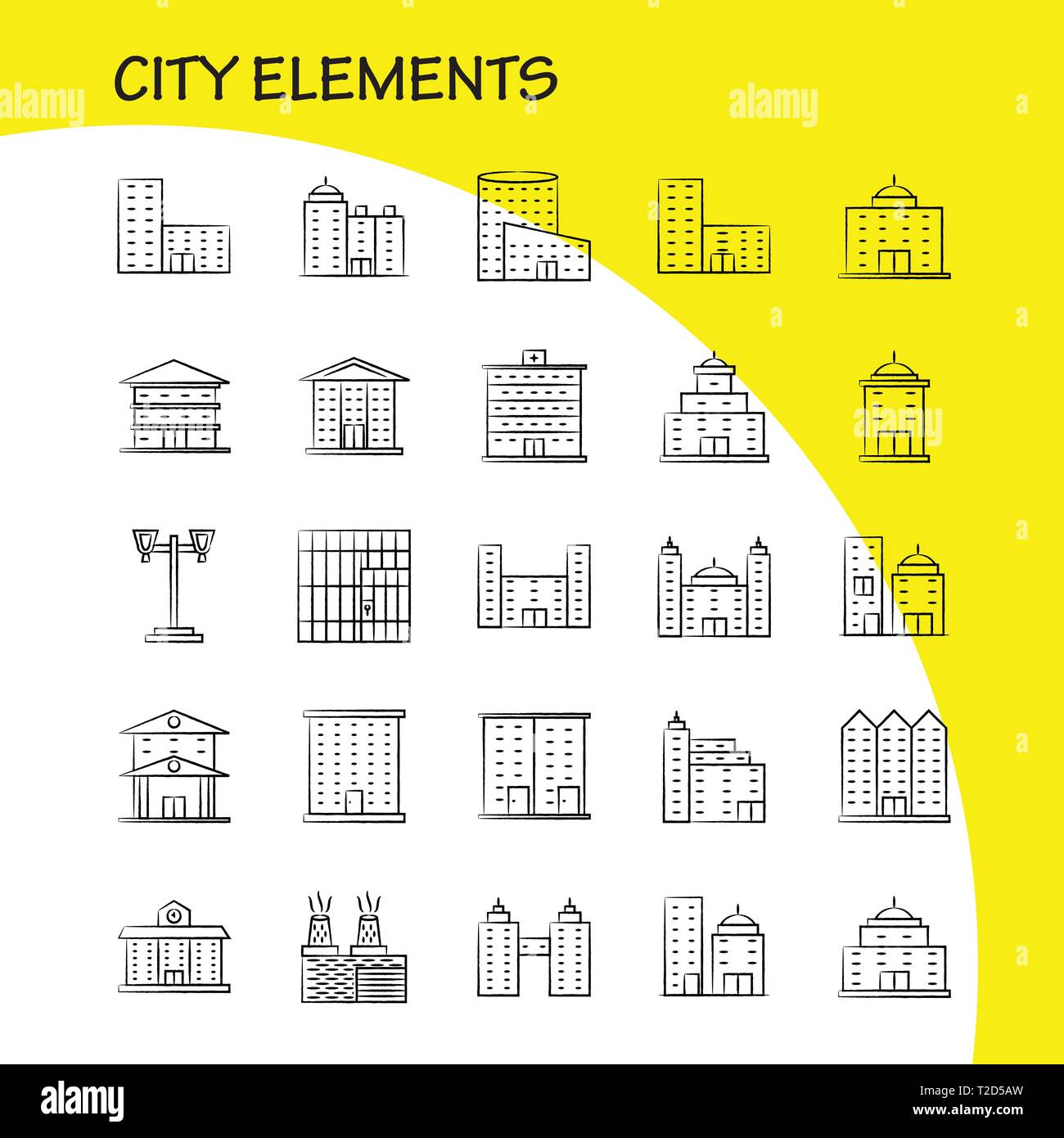 City Elements Hand Drawn Icons Set For Infographics, Mobile UX/UI Kit ...