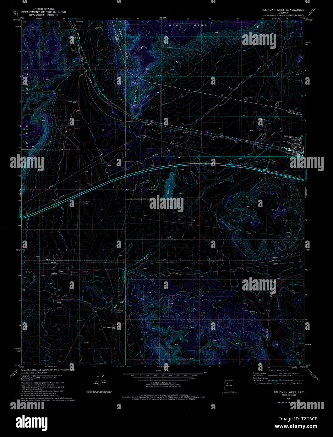 USGS TOPO Map Arizona AZ Seligman West 313308 1981 24000 Inverted ...