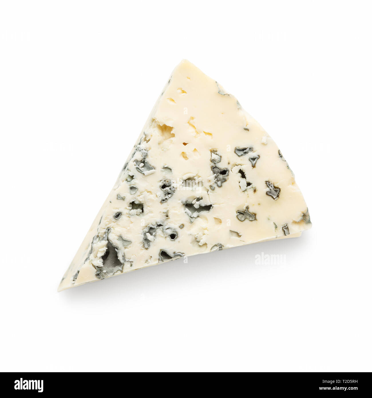 A wedge of full fat soft blue cheese on white background, top view ...