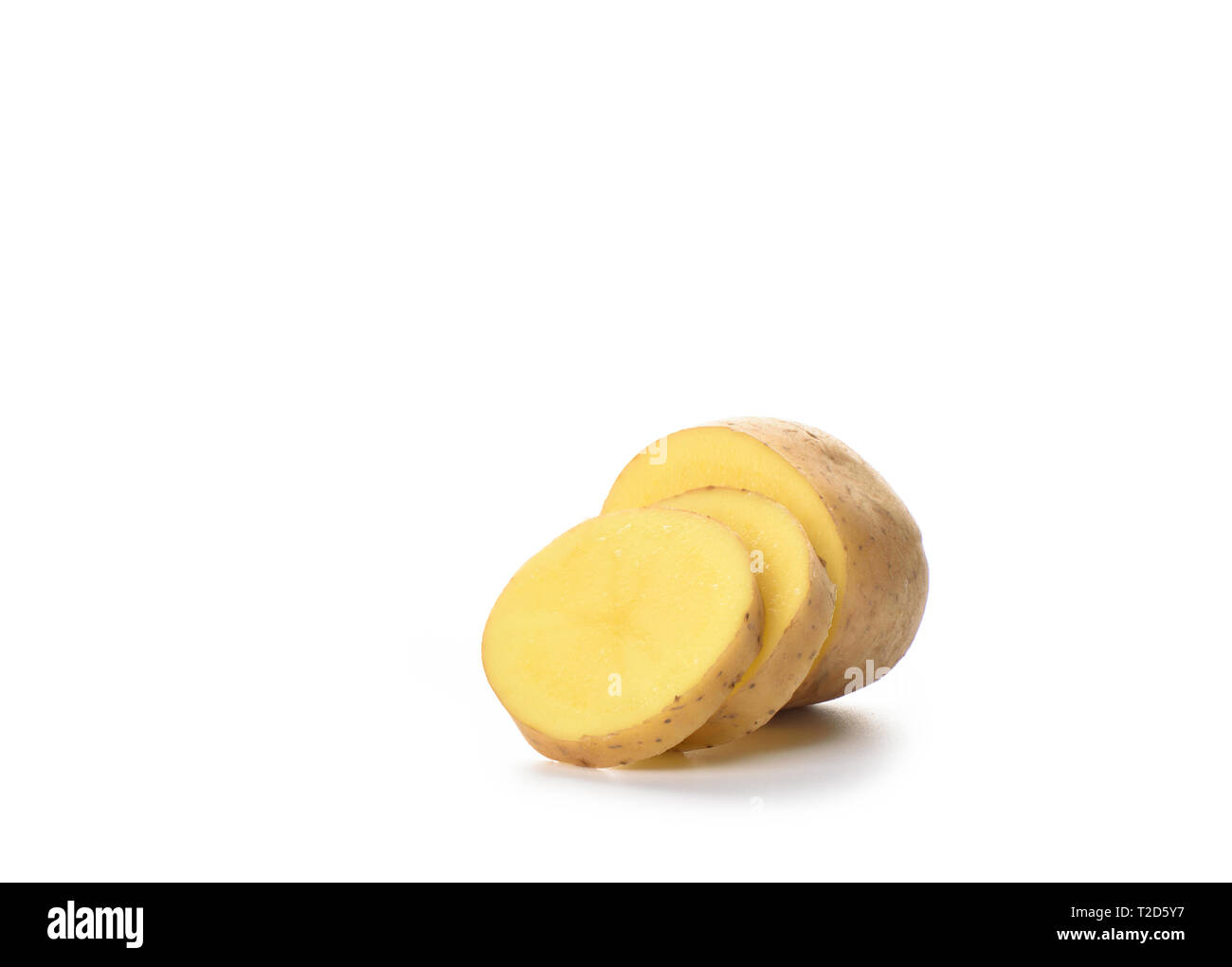 Potato cut slices isolated on white background. Copy space. Close up ...