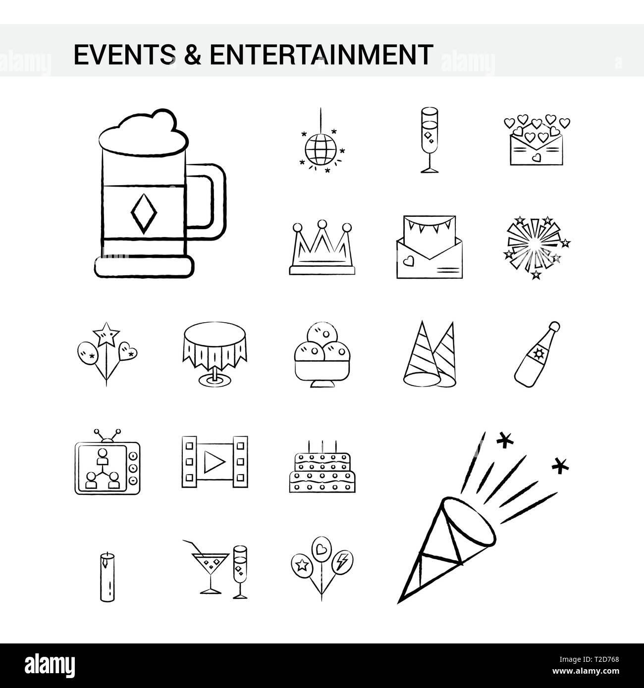 Events and Entertainment hand drawn Icon set style, isolated on white ...
