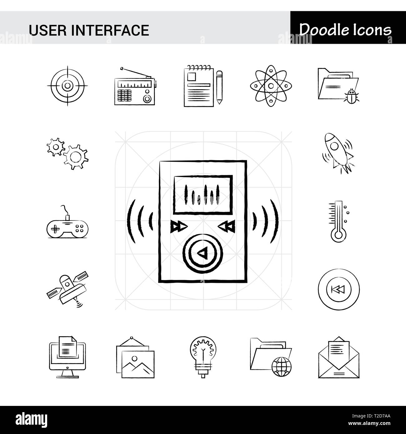Set of 17 User Interface hand-drawn icon set Stock Vector Image & Art ...