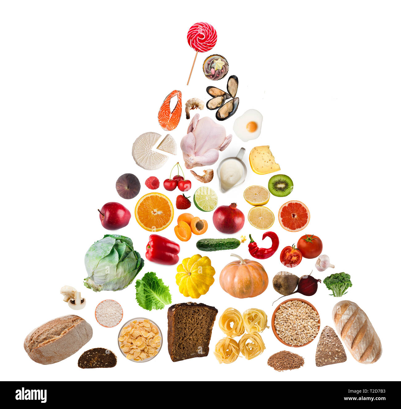 Food pyramid on white background. Healthy eating structure concept ...
