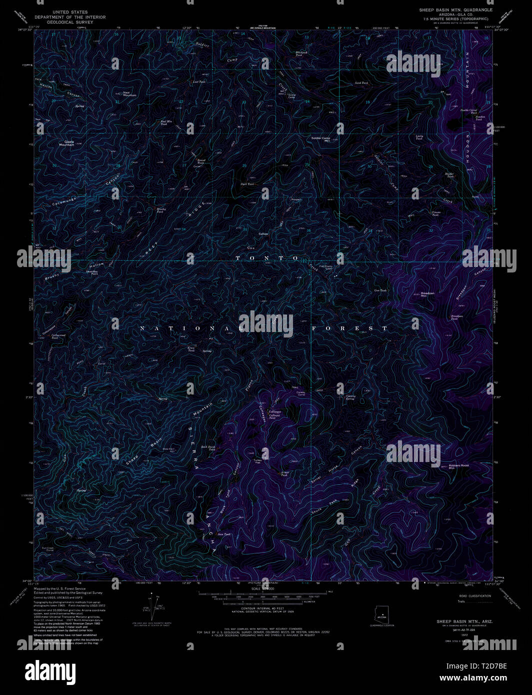 USGS TOPO Map Arizona AZ Sheep Basin Mtn 313335 1972 24000 Inverted ...