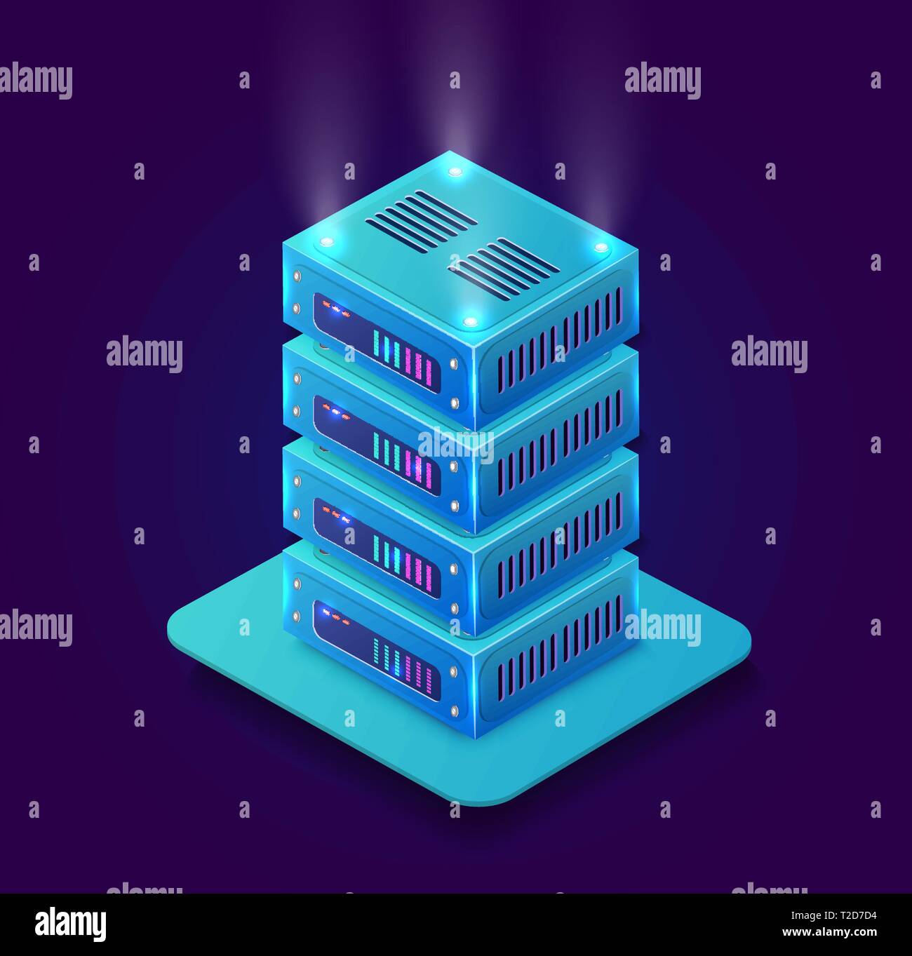 Isometric 3D blockchain bitcoin data center computer objects ...