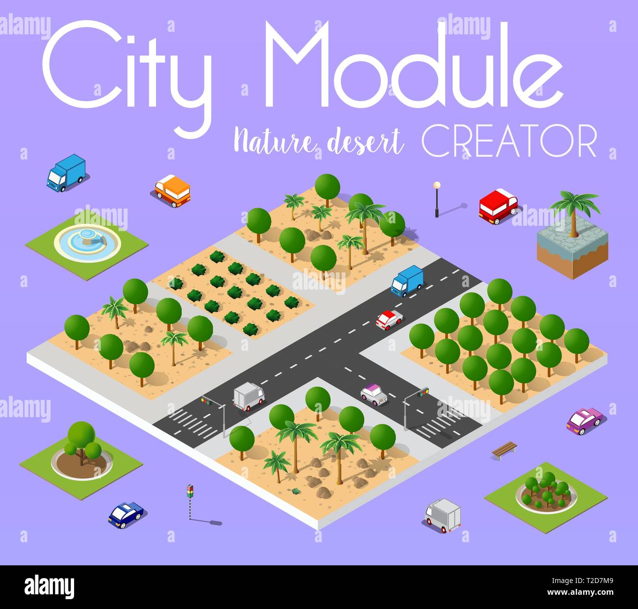 Isometric view of a city town in the desert natural landscape Stock ...
