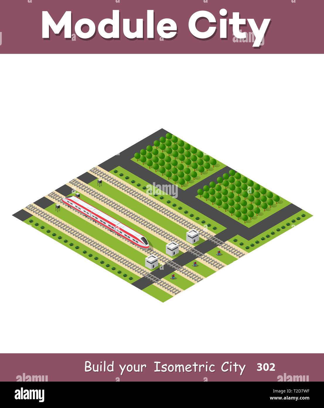 Isometric rail transport in the forest, for traveling by train on a ...