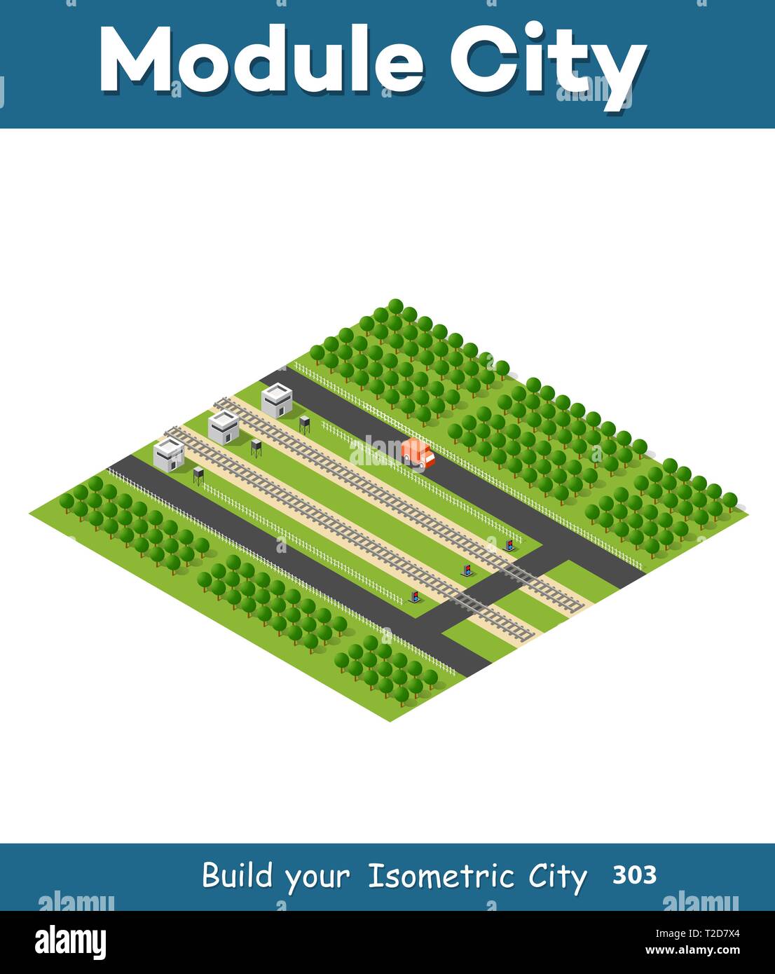 Isometric rail transport in the forest, for traveling by train on a ...
