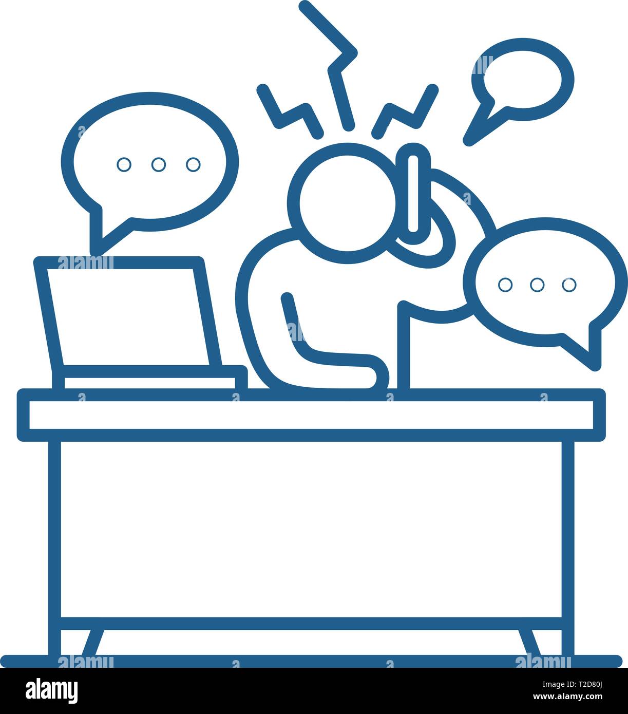 Overwork at work line icon concept. Overwork at work flat vector symbol ...