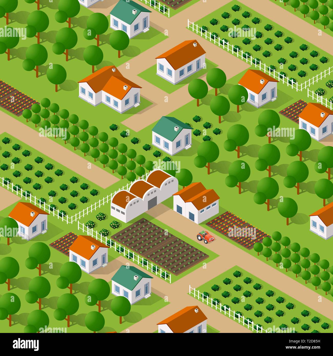 Isometric vector nature rural illustration of village ranch and farm ...