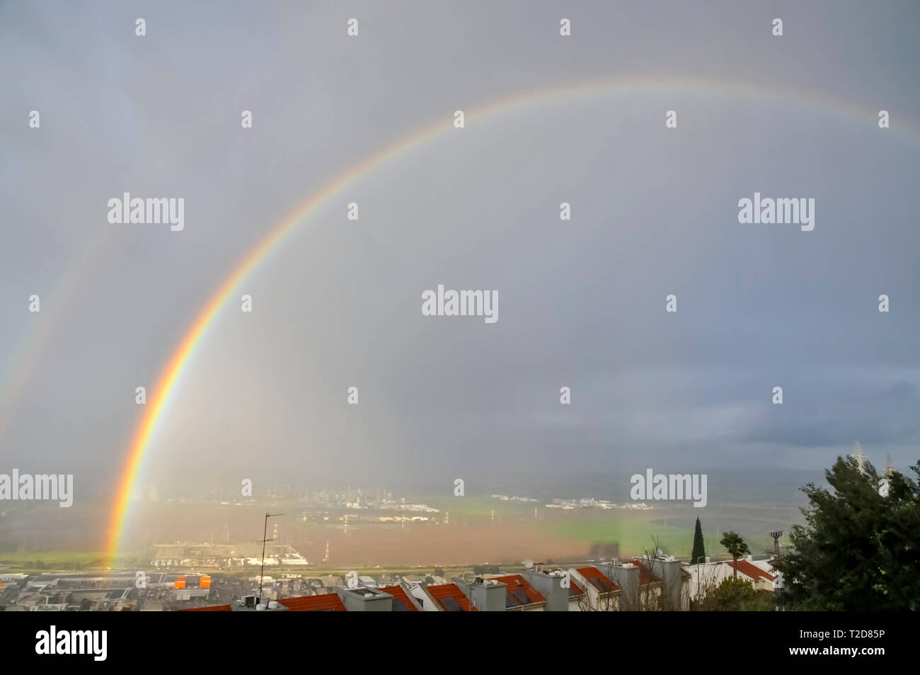 Rainbow over Haifa, and Haifa Bay Israel Stock Photo - Alamy