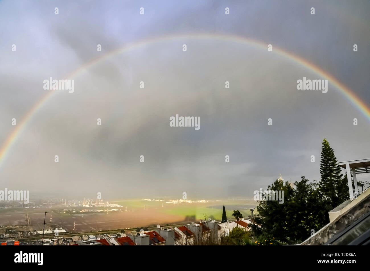 Rainbow over Haifa, and Haifa Bay Israel Stock Photo - Alamy