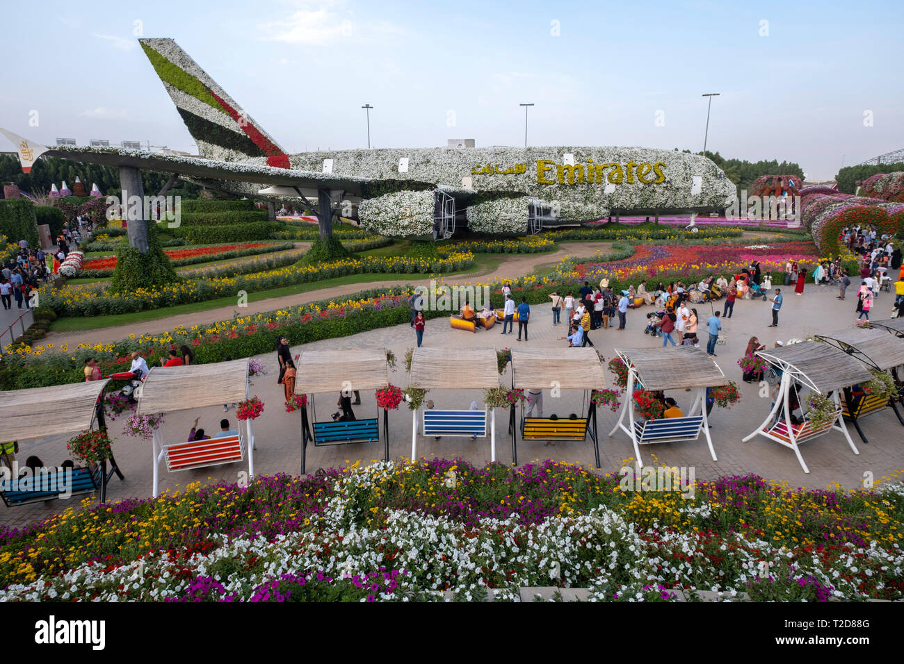 Flower-lined Emirates airplane at the Miracle Garden, Dubai, United ...