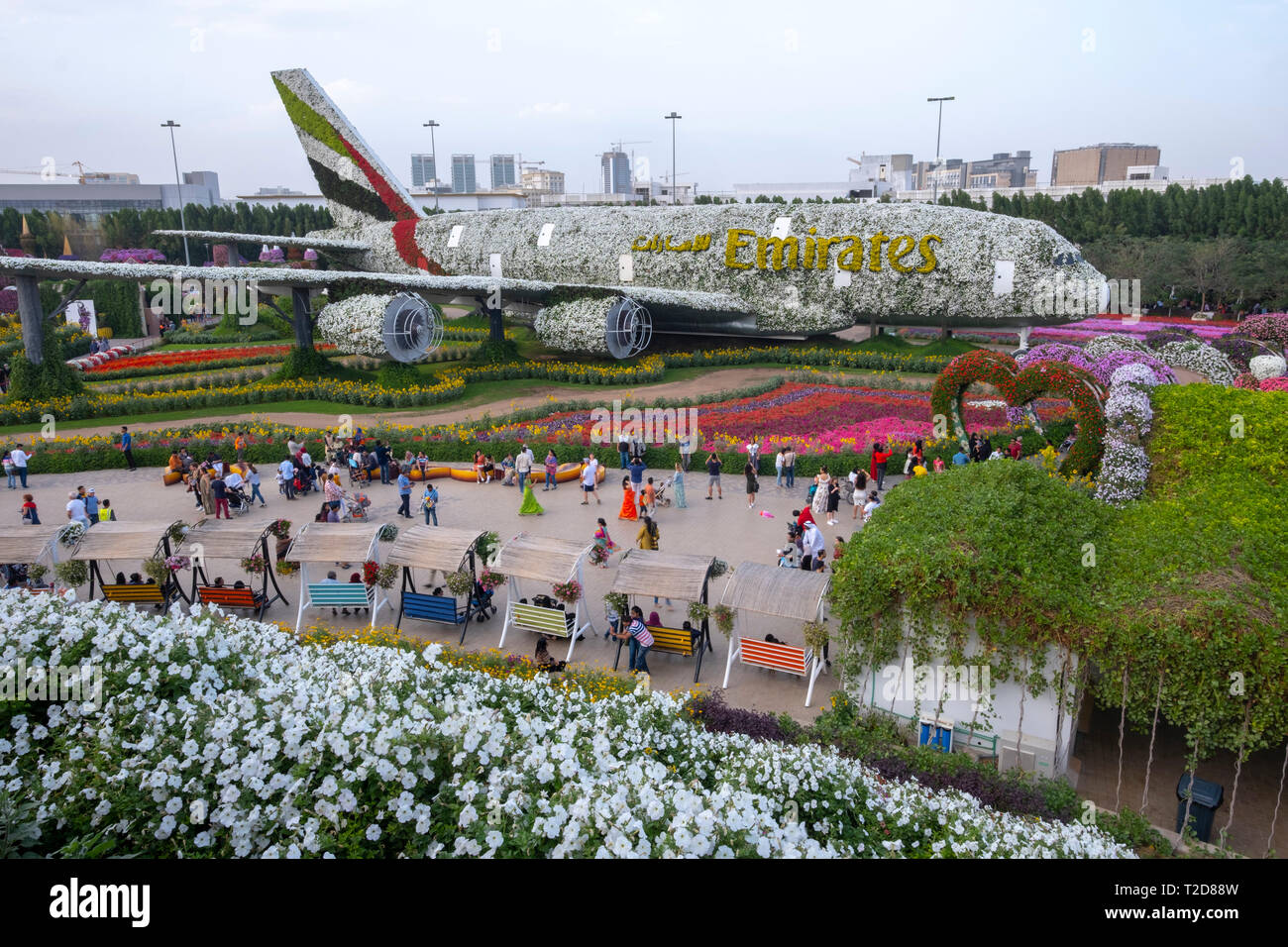 Flower-lined Emirates airplane at the Miracle Garden, Dubai, United ...