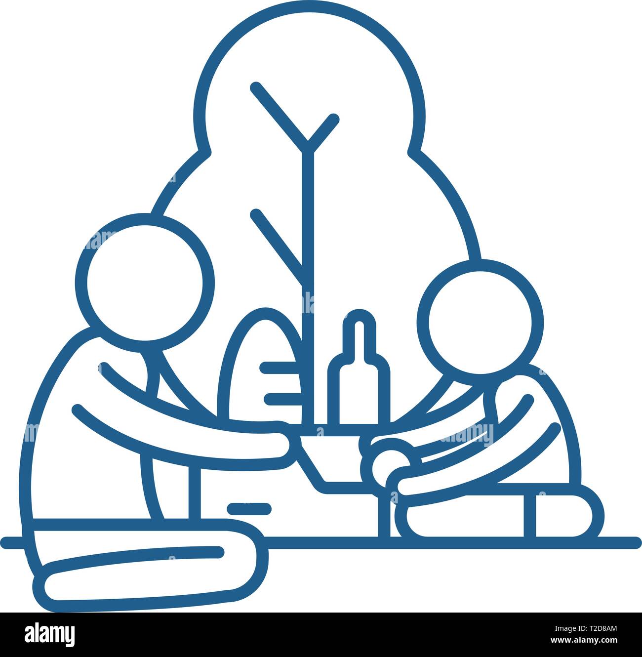 Picnic in the park line icon concept. Picnic in the park flat vector ...