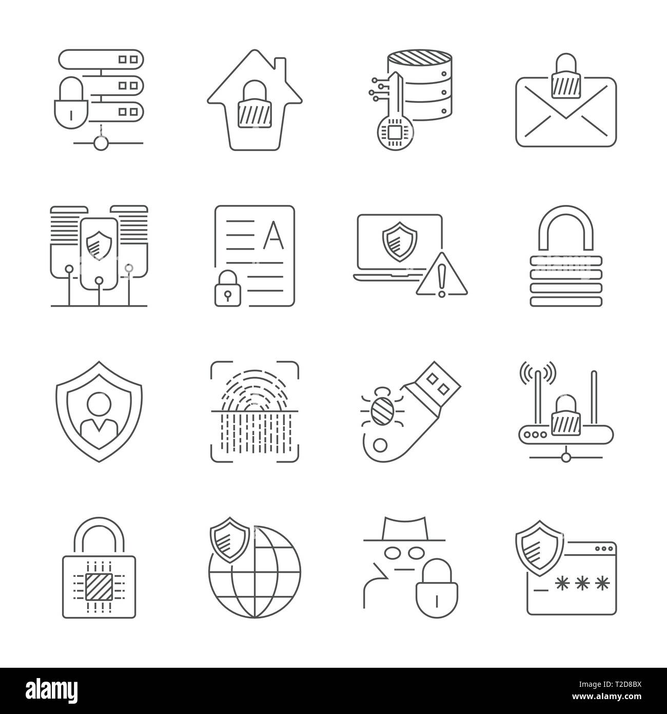 Internet Security and Digital Protection icons set in thin line style ...