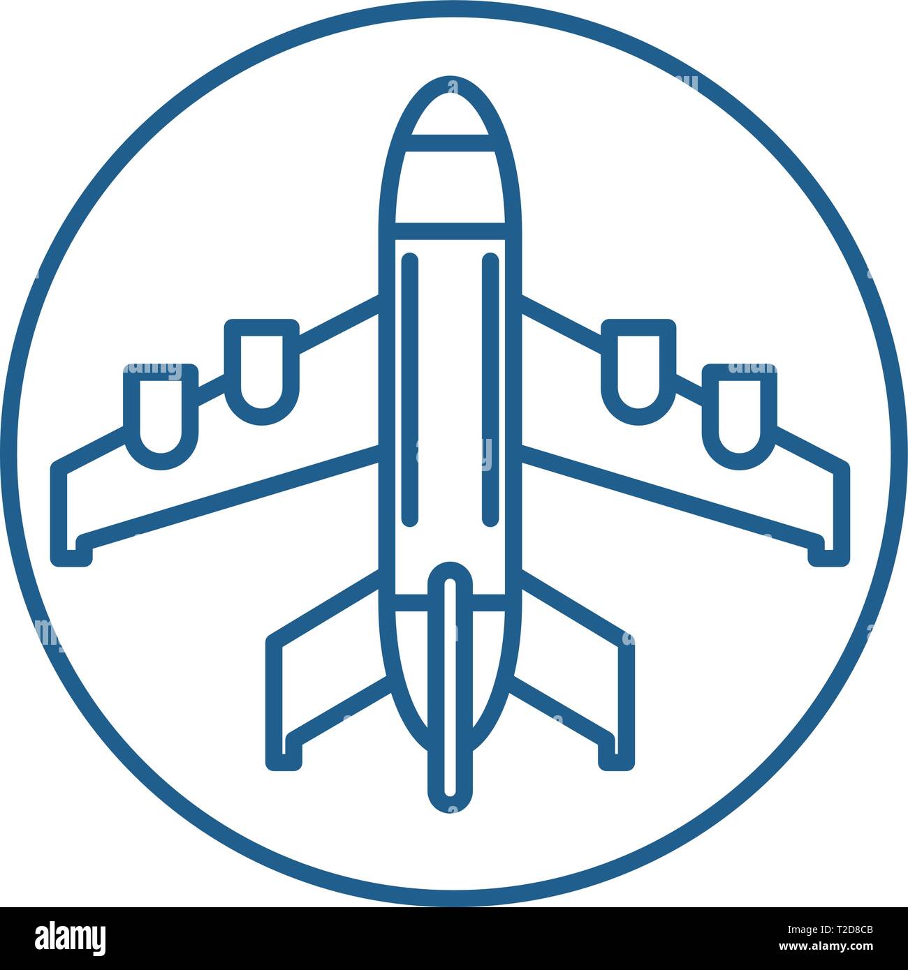 Plane landing line icon concept. Plane landing flat vector symbol, sign ...