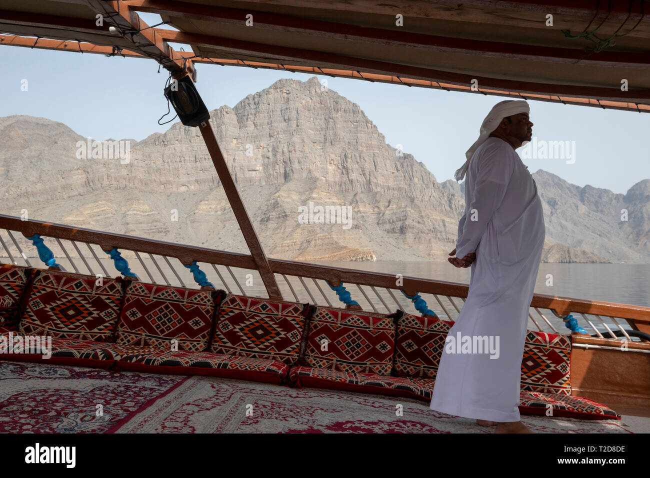 Cruise tour aboard a traditionally decorated arabian Dhow wooden boat ...