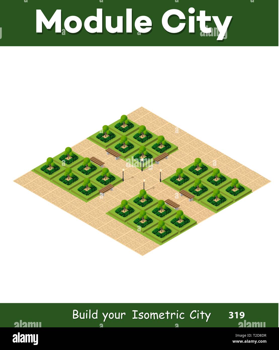Isometric 3d park with a green tree of summer nature forest landscape ...
