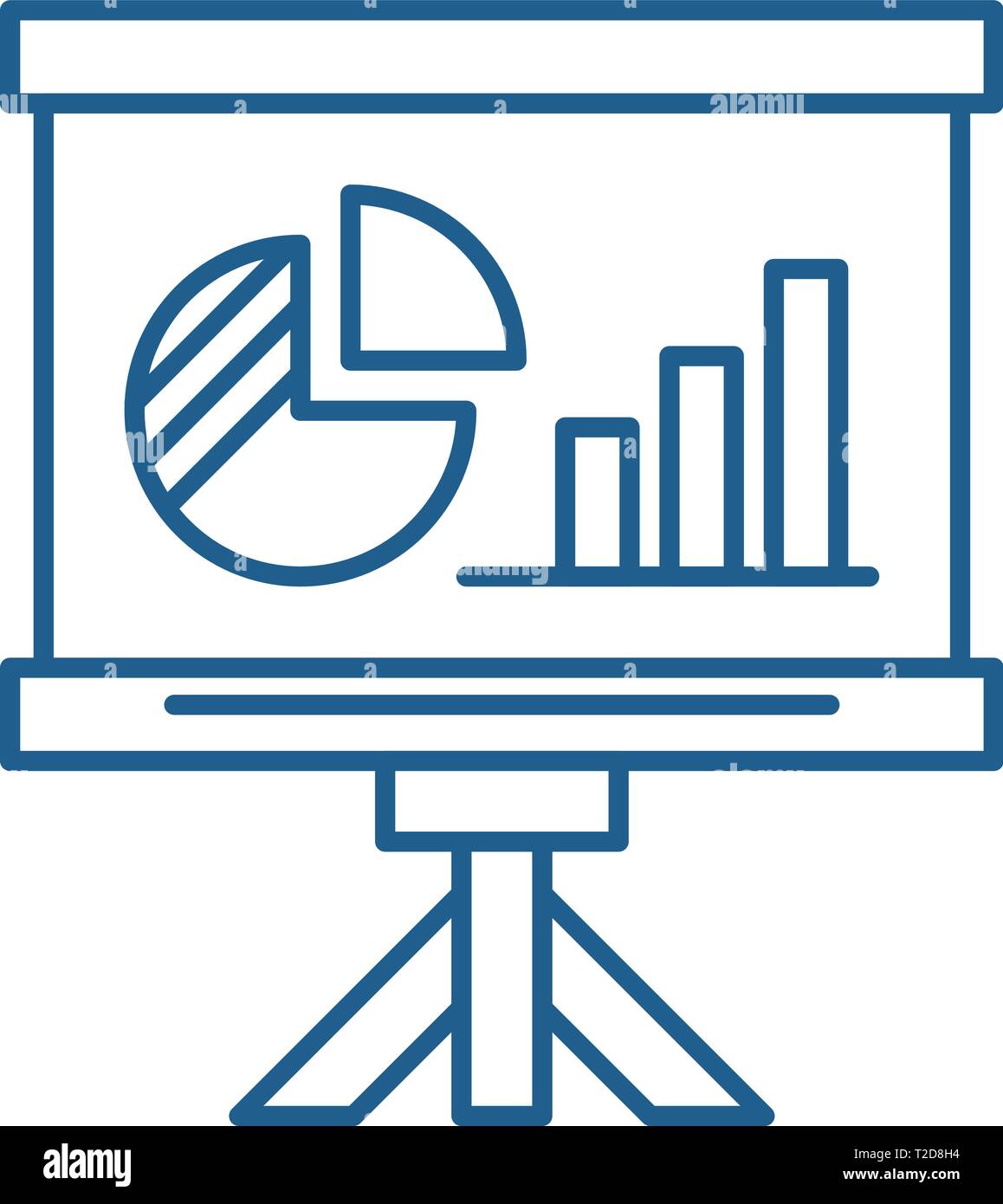 Presentation board line icon concept. Presentation board flat vector ...