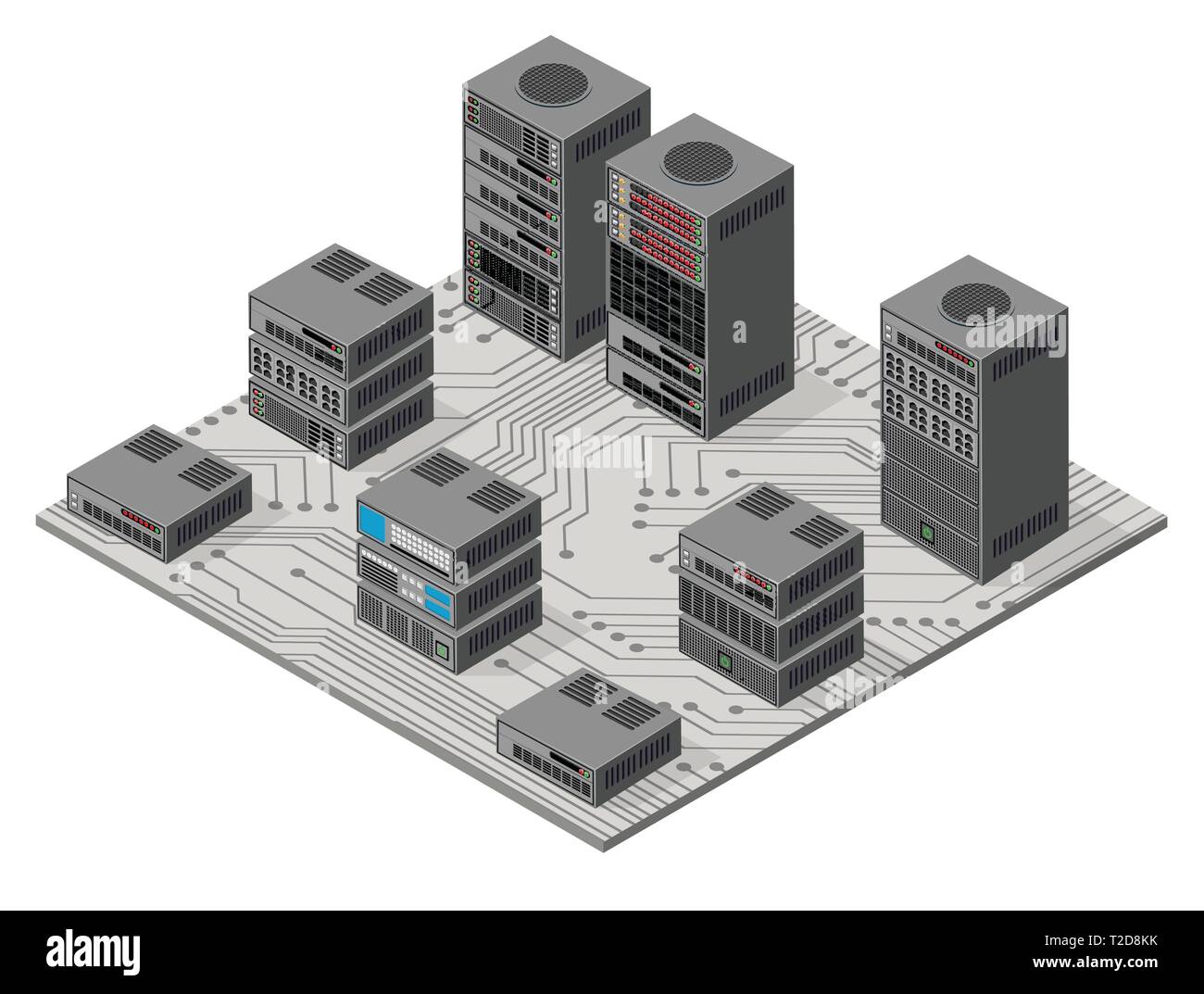 Isometric 3D set web server computer network technology for design ...