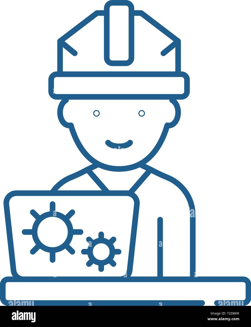 Production engineer line icon concept. Production engineer flat vector ...