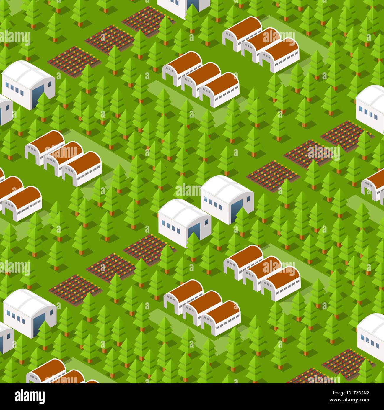 Rural Isometric Natural Ecological Farm With The Beds And Structures ...