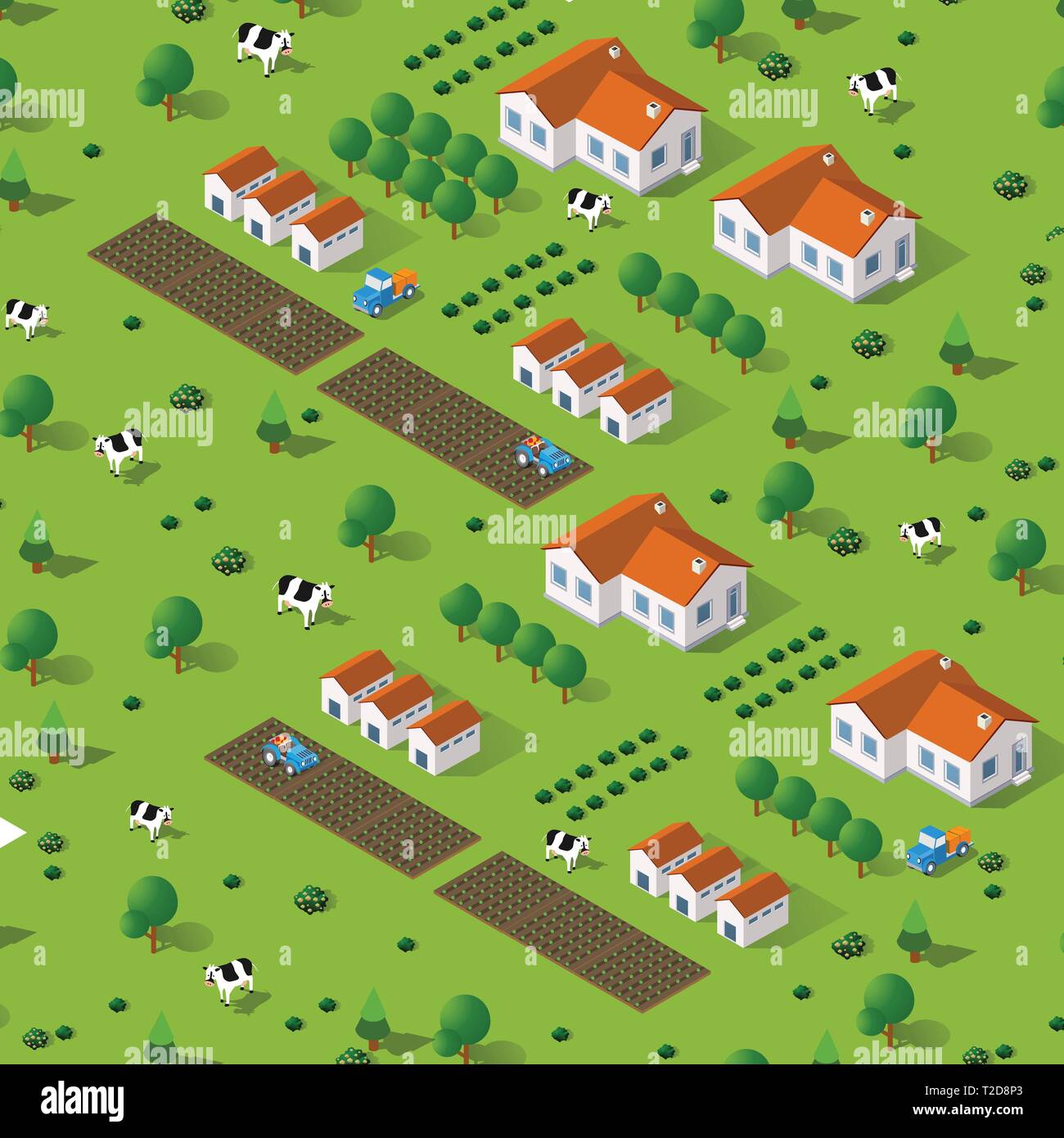 Rural isometric natural ecological farm with the beds and structures ...