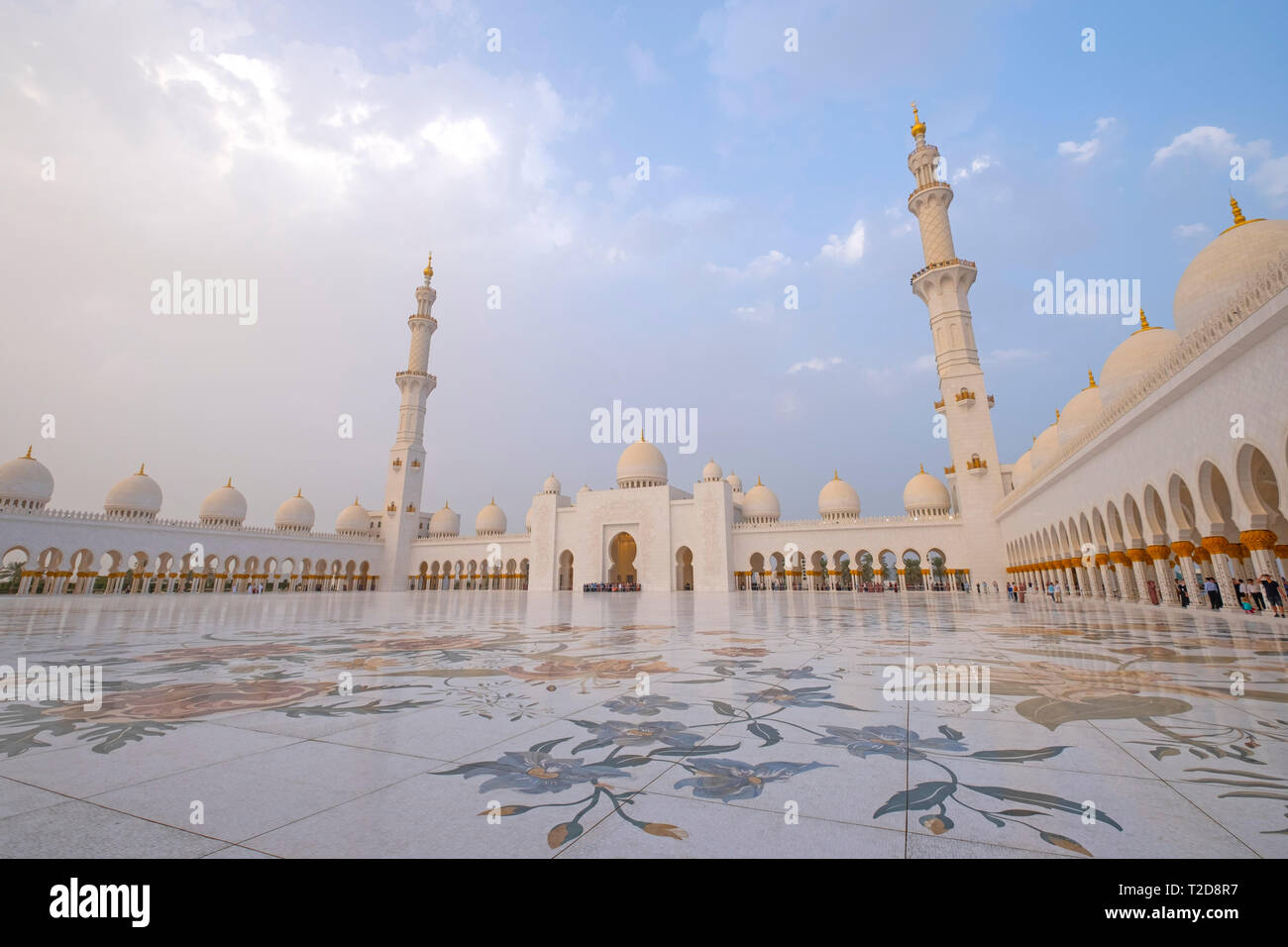 Sheikh Zayed Grand Mosque inner courtyard with ornate flower themed ...