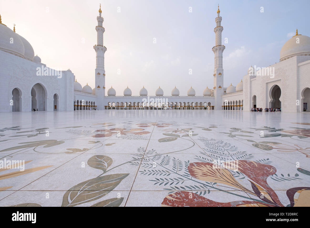 Sheikh Zayed Grand Mosque inner courtyard with ornate flower themed ...