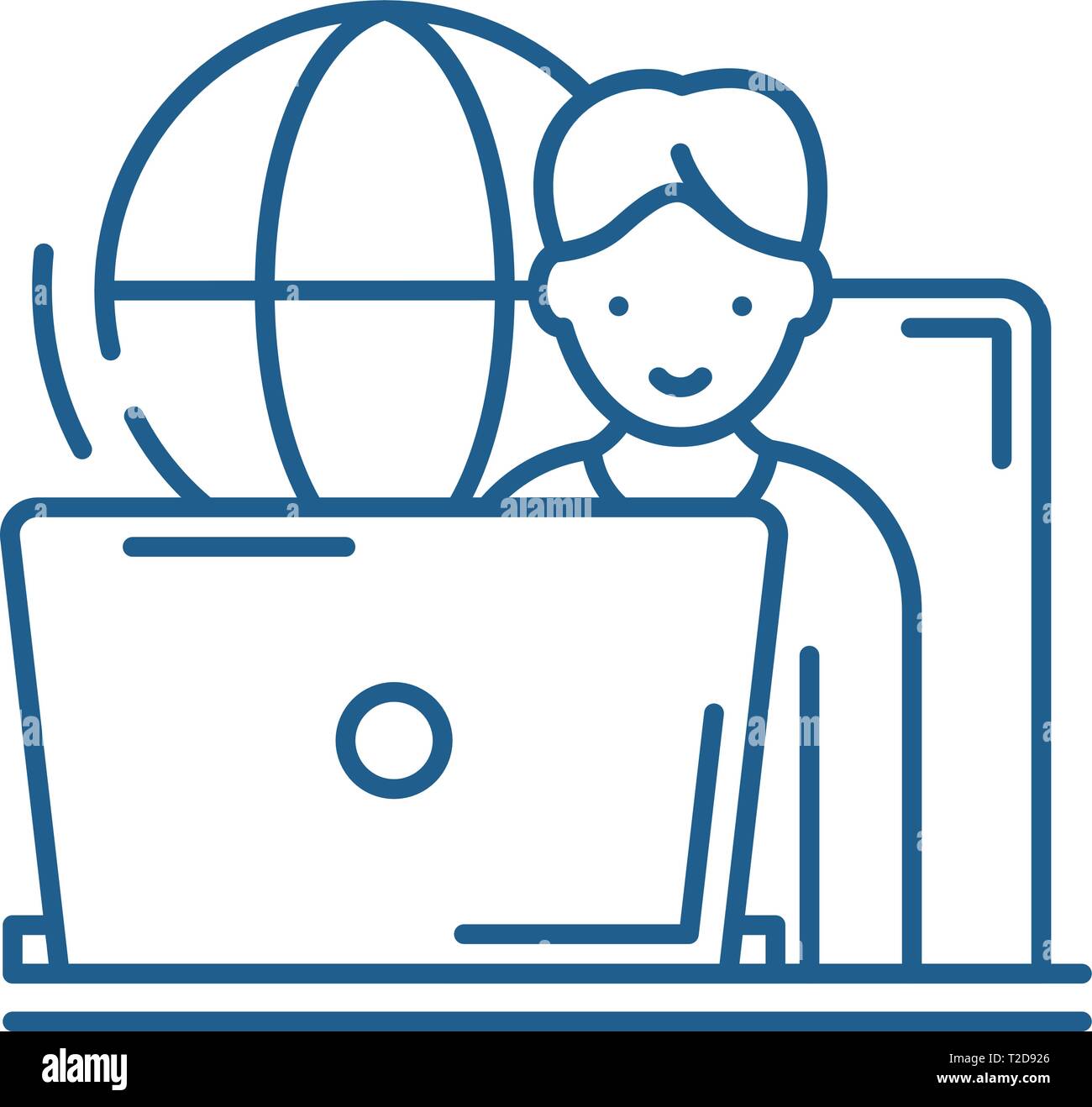 Remote work line icon concept. Remote work flat vector symbol, sign ...