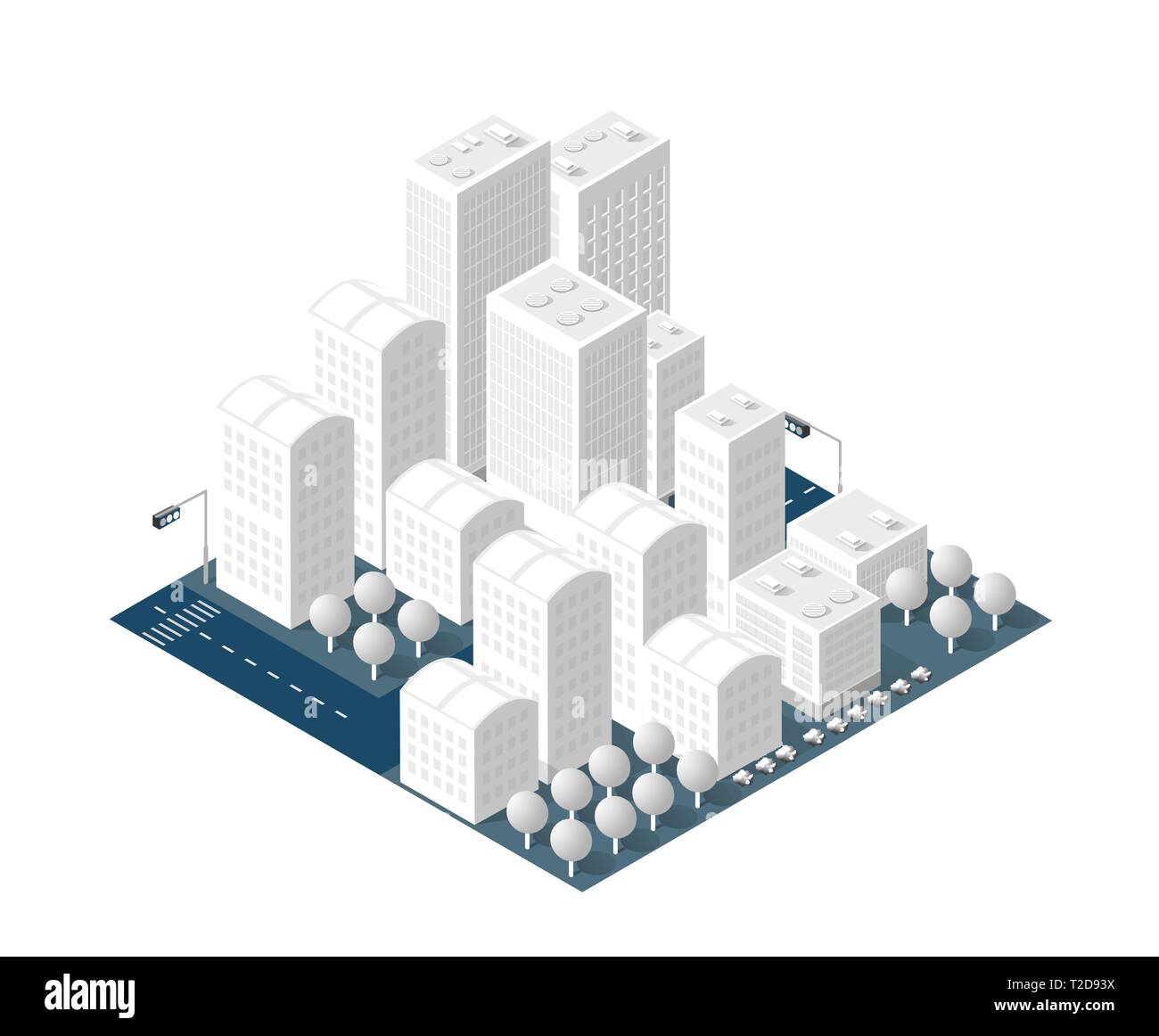 3d map of city on white design street town buildings modern urban house ...