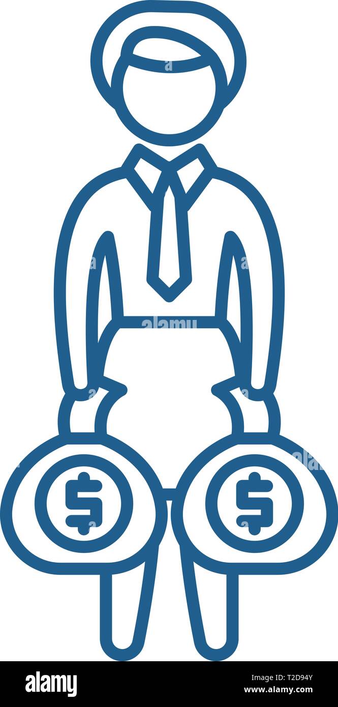 Rich business woman line icon concept. Rich business woman flat vector ...