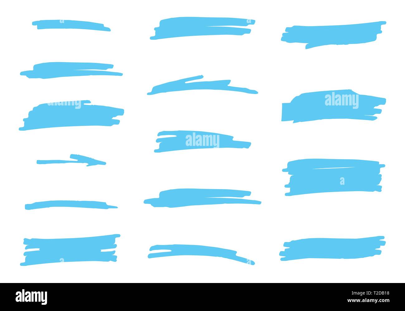 Vector highlighter brush set. Hand drawn blue highlight marker stripes ...
