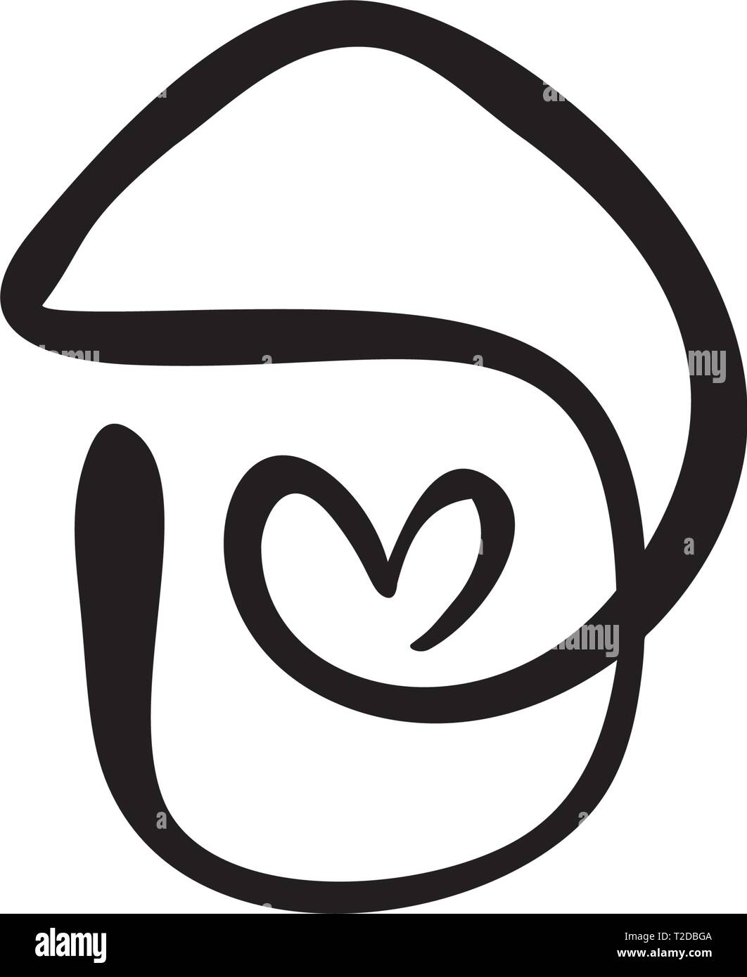 Simple Calligraphy House with heart. Real Vector Icon. Consept comfort ...