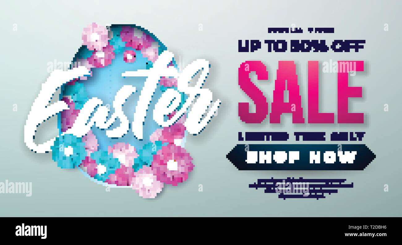 Easter Sale Illustration with Spring Flower and Typography Element on ...