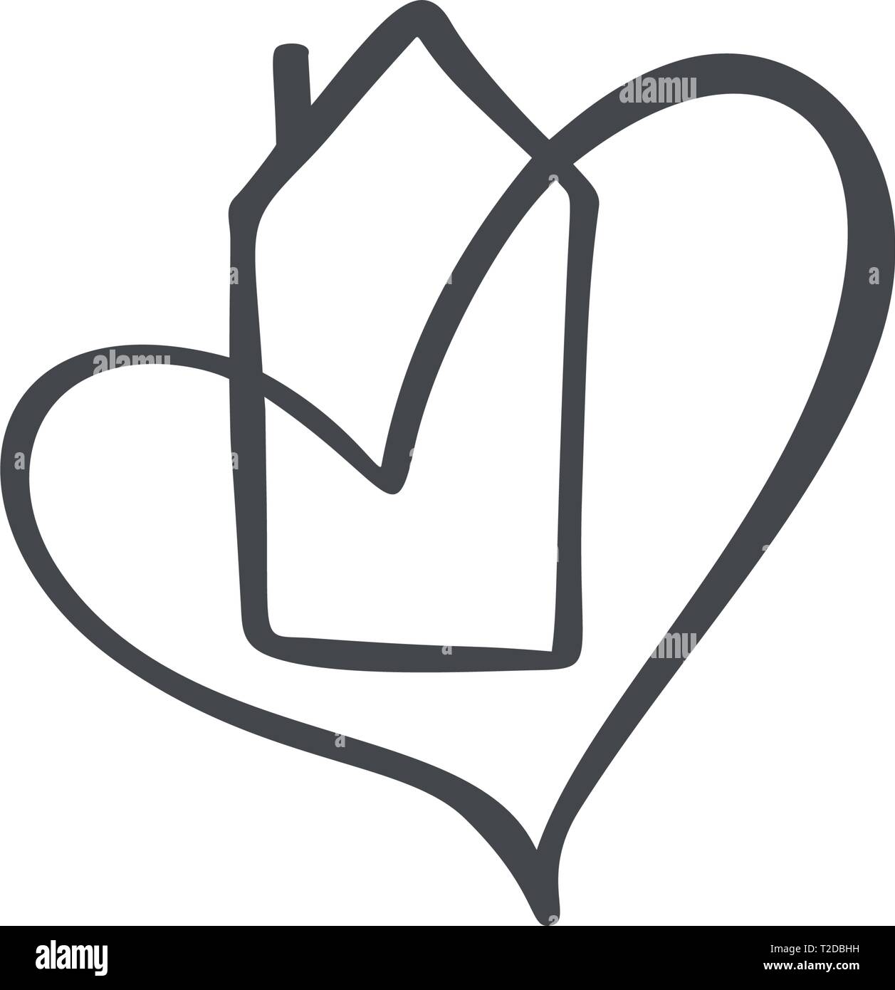 Simple Calligraphy House with heart. Real Vector Icon. Consept comfort ...