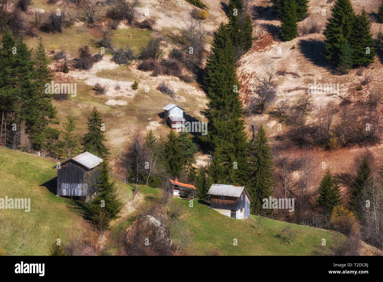 Wooden barns in the mountain Stock Photo - Alamy