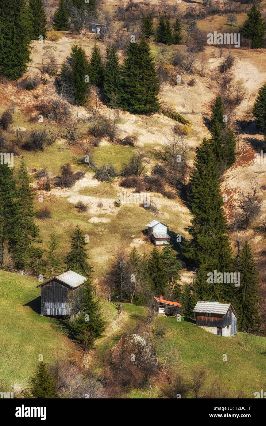 Wooden barns in the mountain Stock Photo - Alamy