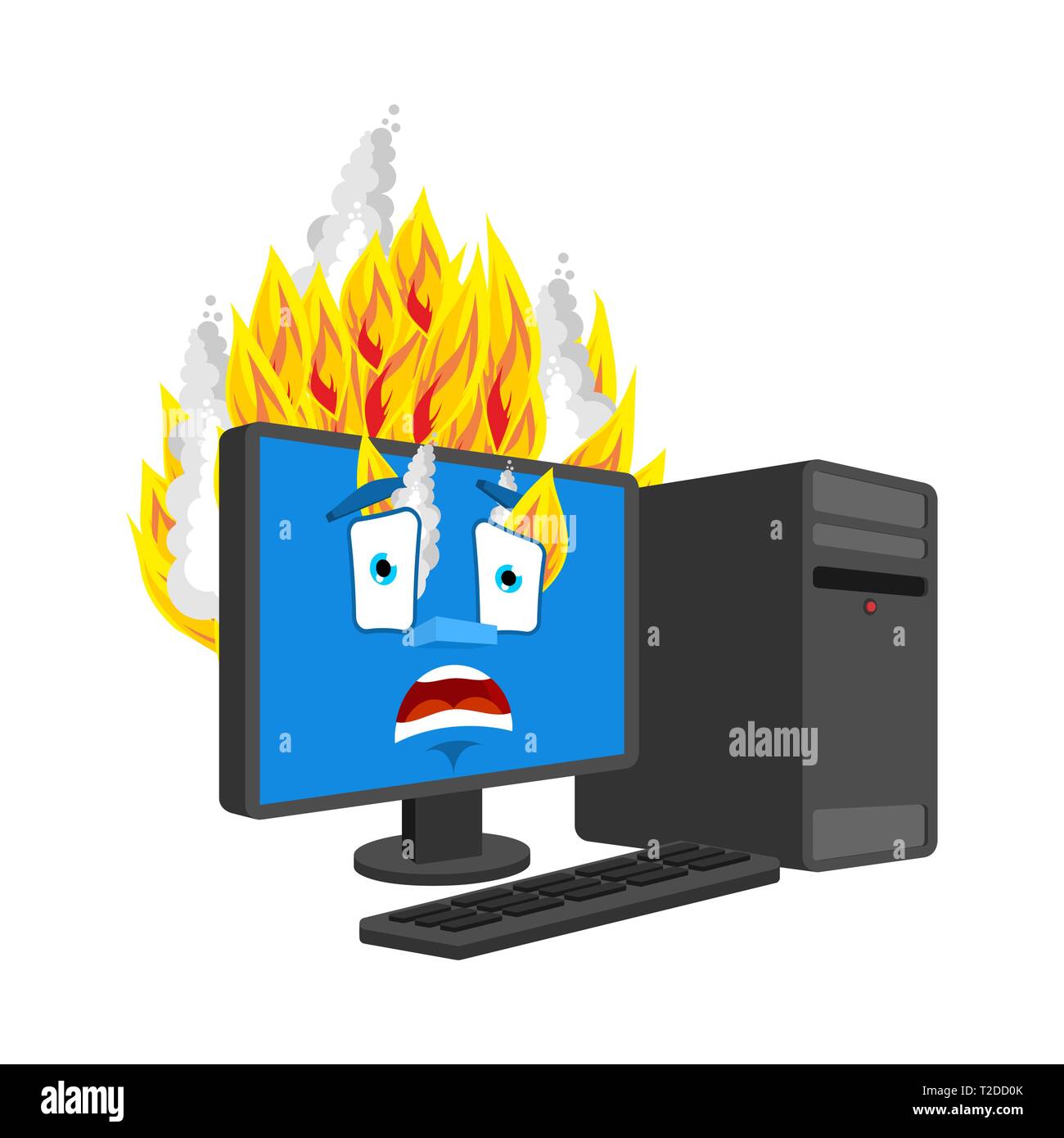 Computer Fire isolated. burning Computer Cartoon Style. data processor ...