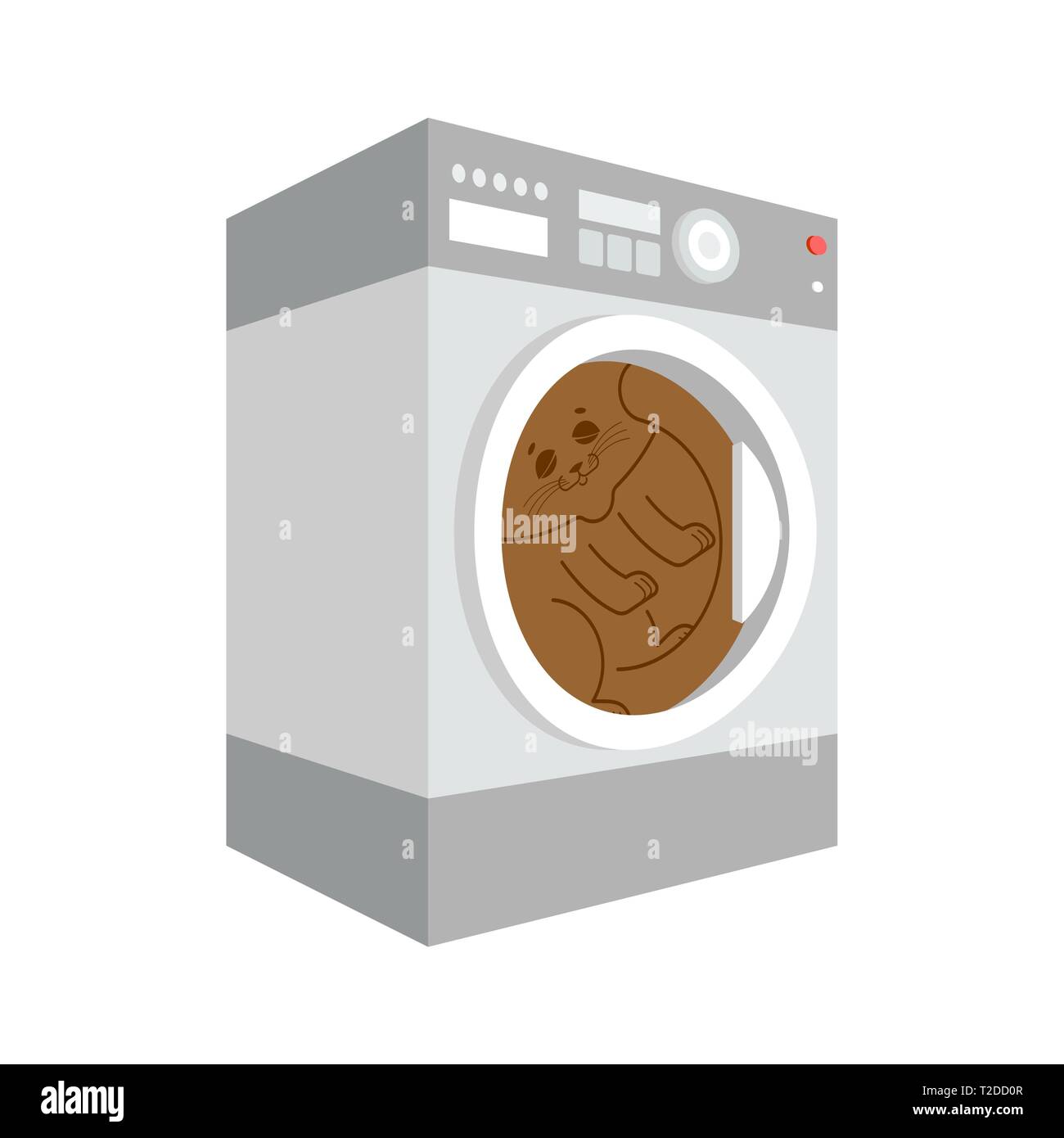Cat in Washer isolated. pet inside washing machine Cartoon Style ...