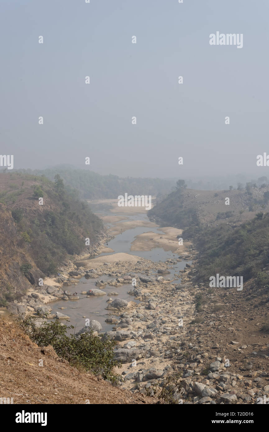 View of the plain after a hilly waterfalls in Indian dry land Stock ...
