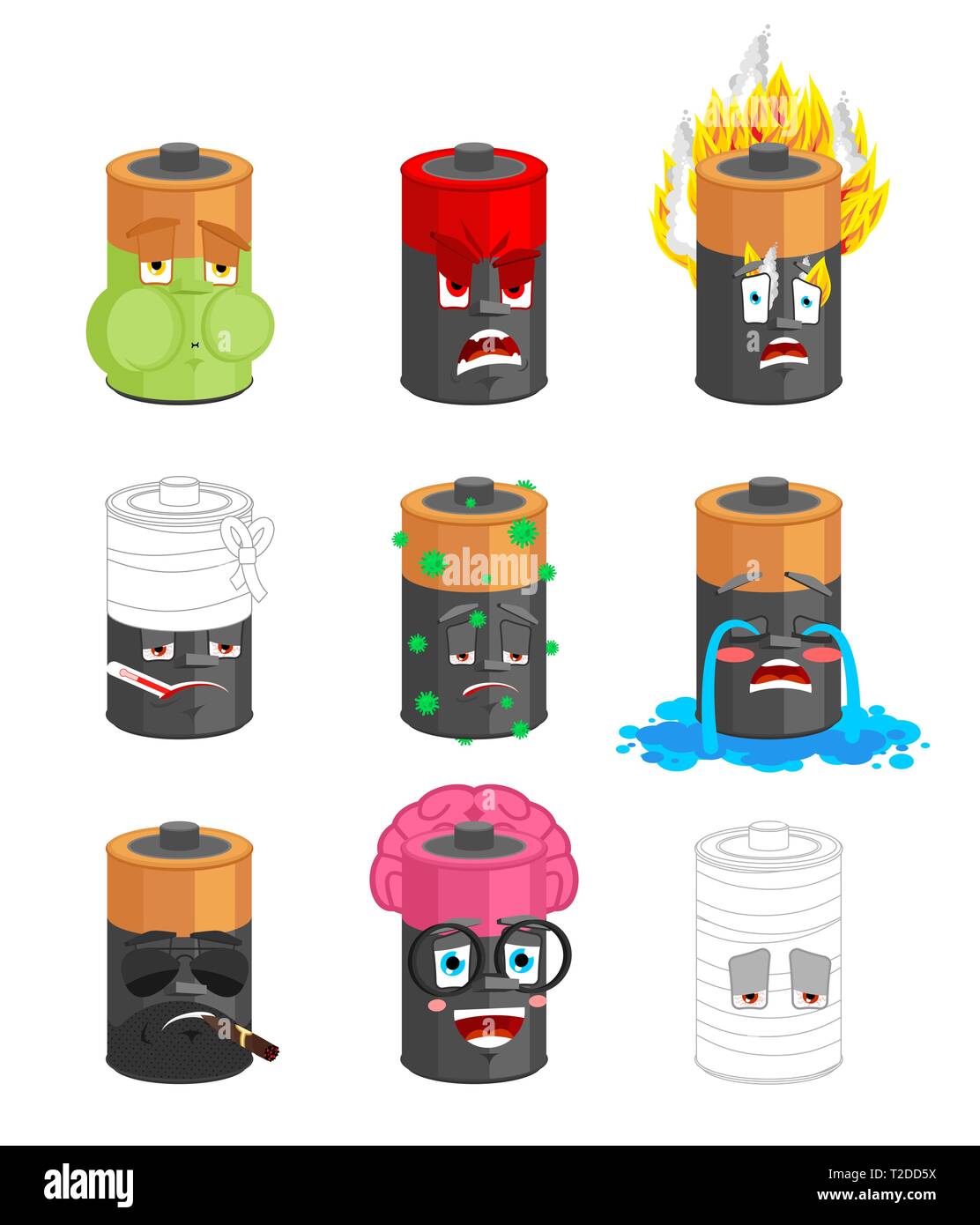 Battery set emotion. sleeping and evil emotion avatar. bewildered and ...