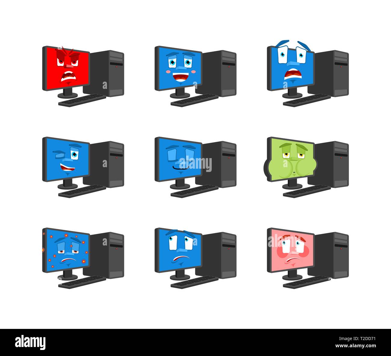 Computer set emotion. sleeping and evil emotion avatar. bewildered and ...