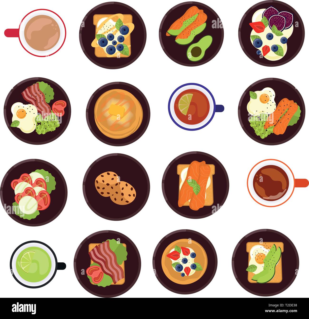 Big set of traditional breakfast food in flat style. Vector ...
