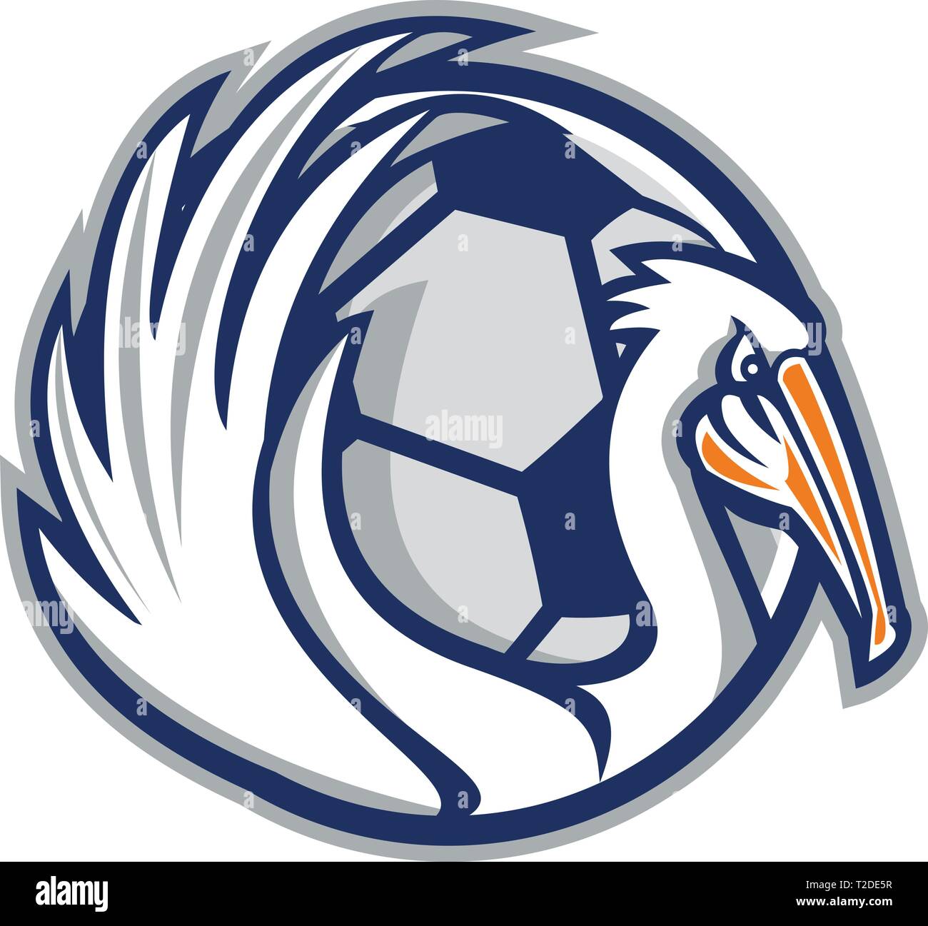 Illustration of a pelican showing its wings with soccer football ball ...
