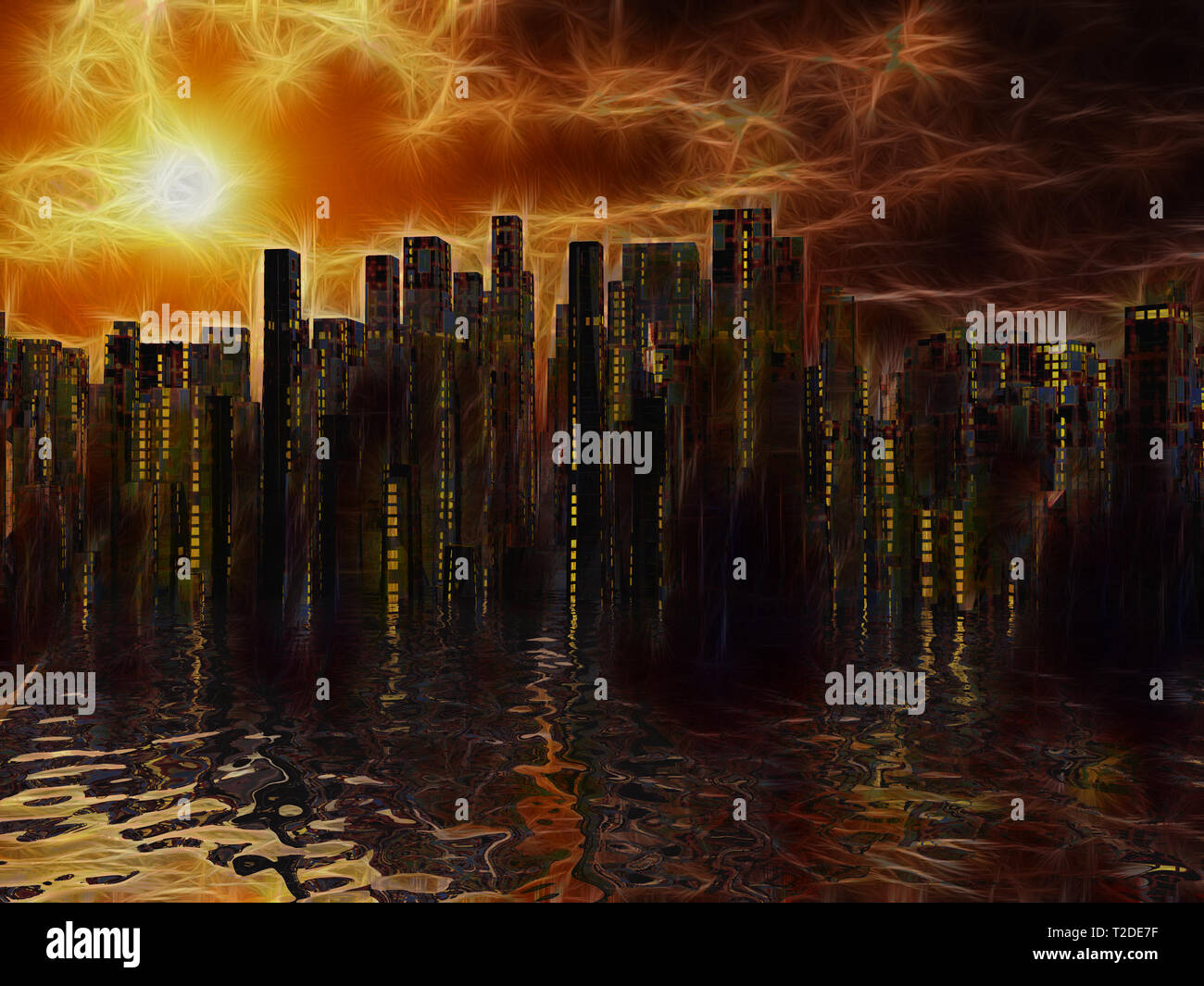 City on water sunset or sunrise Stock Photo - Alamy
