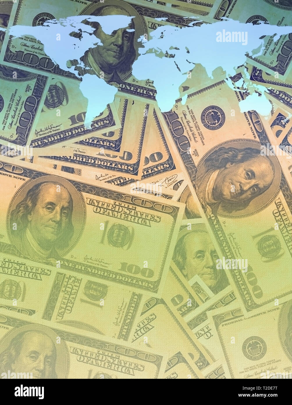 100 dollars banknotes, world map on money background Stock Photo - Alamy